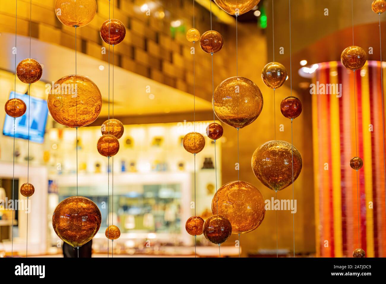 Close up shot of some balls inside of the Aria Resort at Las Vegas ...