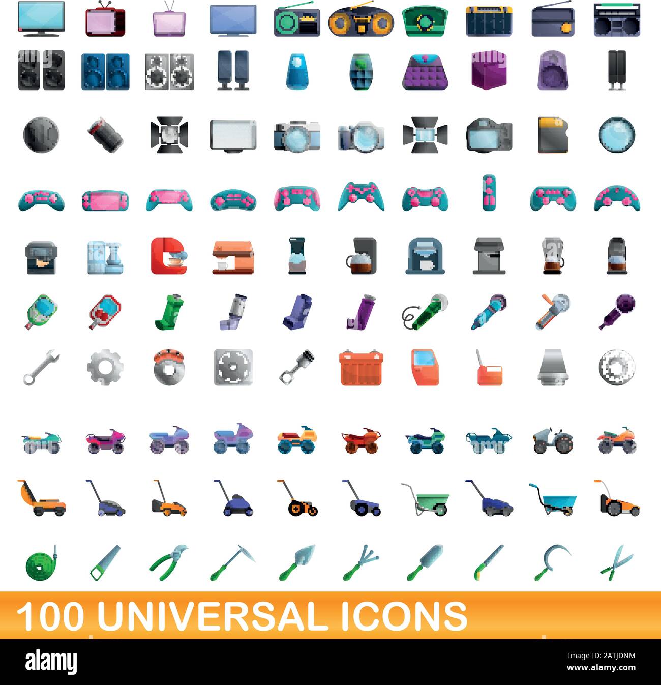 100 universal icons set. Cartoon illustration of 100 universal icons ...