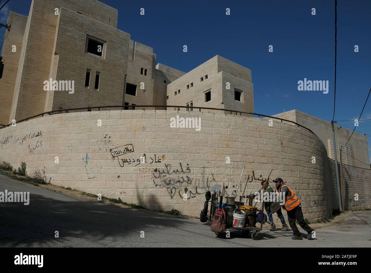 The abandoned and unfinished Palestinian parliament building stands ...