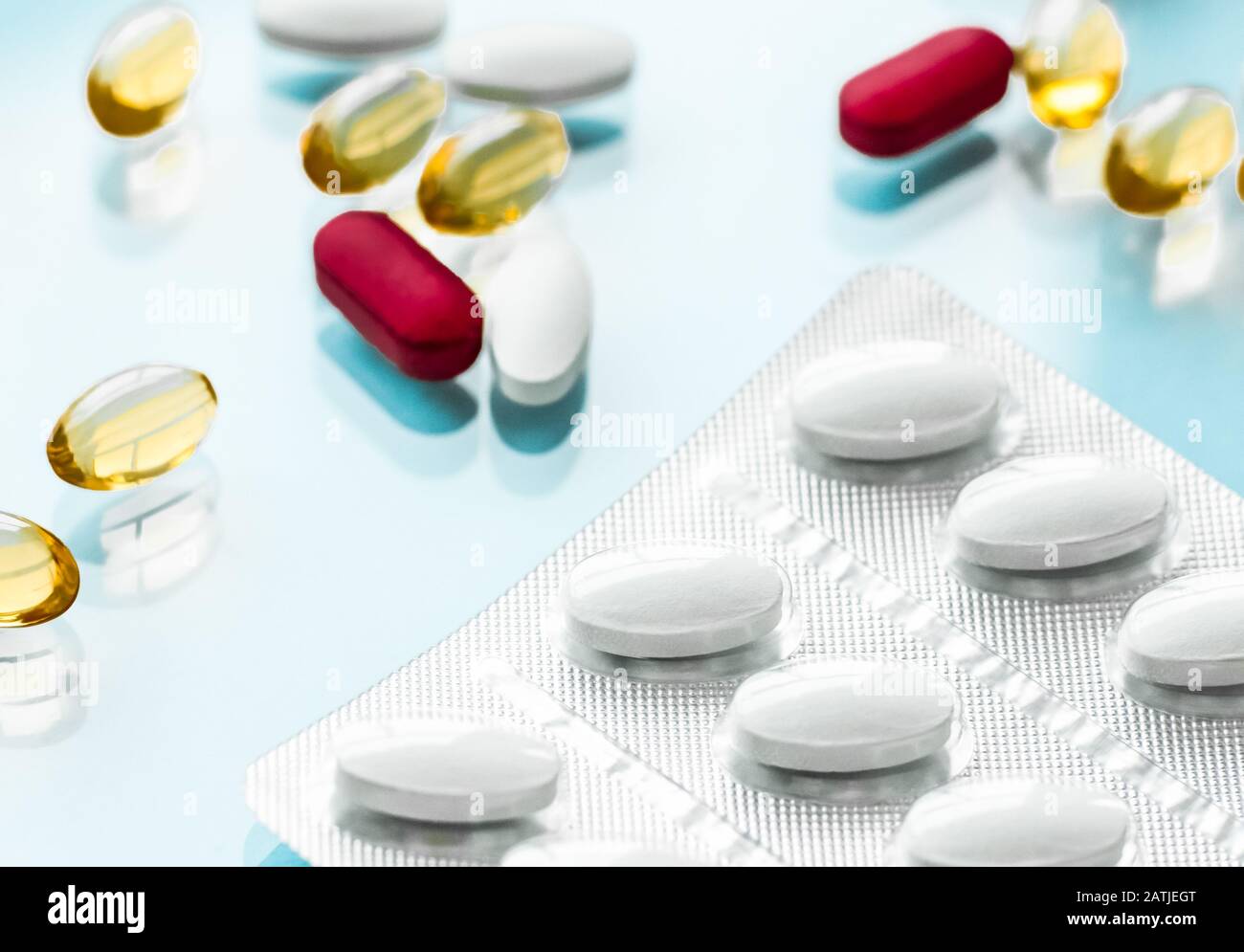 Pharma, branding and lab concept - Pills and capsules for diet ...