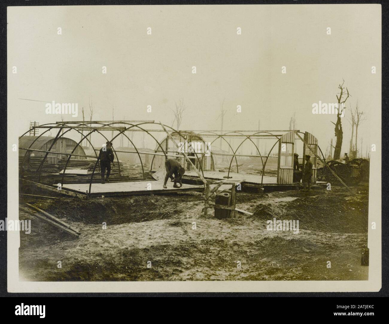 The Western Front Description: Erecting the new kind of huts for the ...