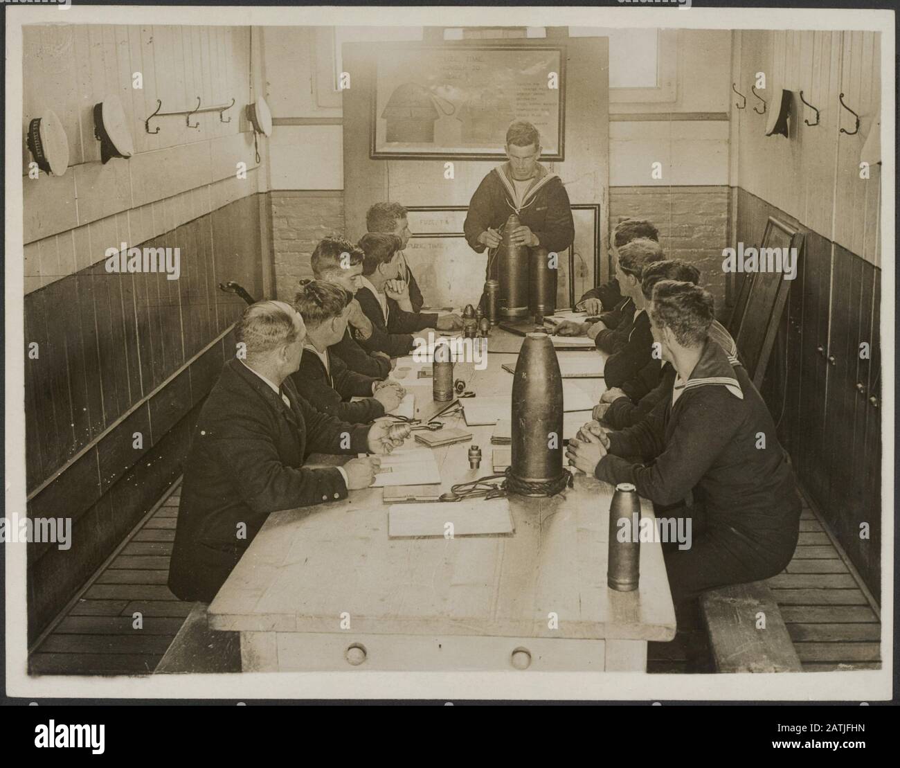 Description: Gunnery School on Whale Island. Ammunition instruction ...
