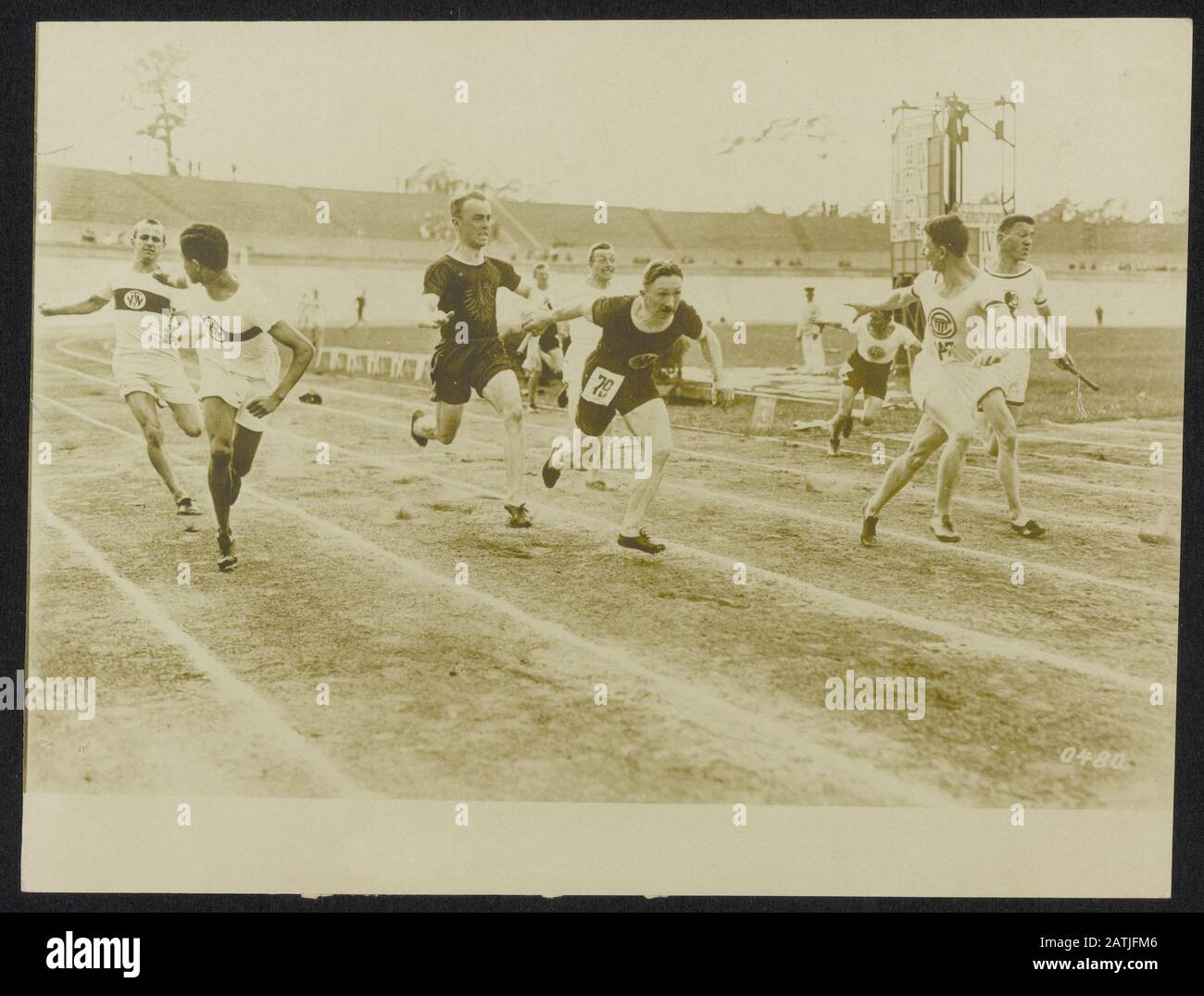 Description: Running Race, Relay track in a stadium [between soldiers ...