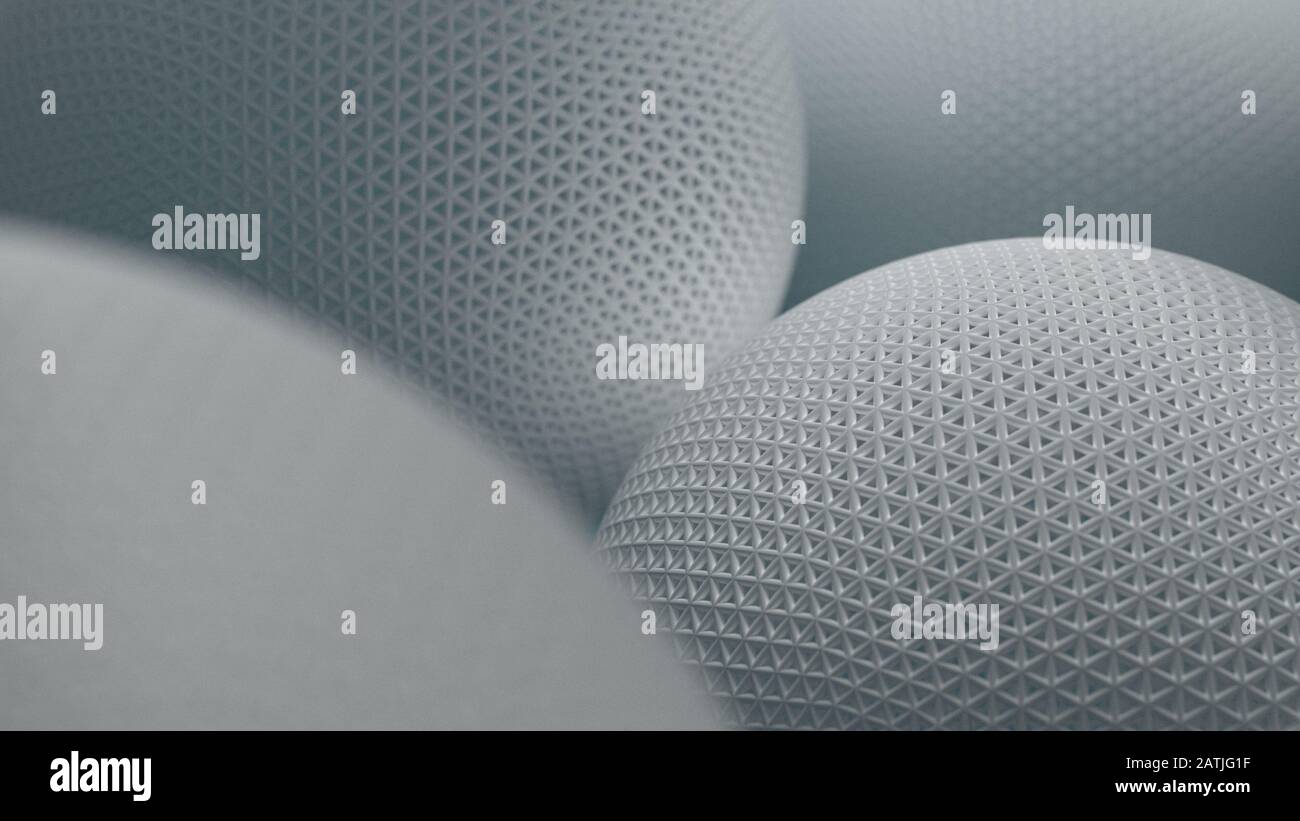 3d illustration closeup of white abstract geometric spheres with ...
