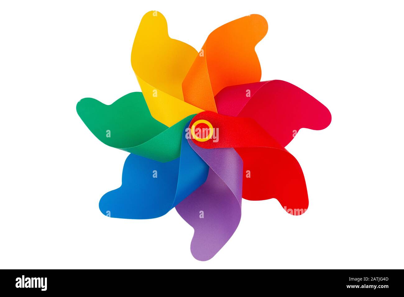 front view closeup of colorful windmill pinwheel isolated on white ...