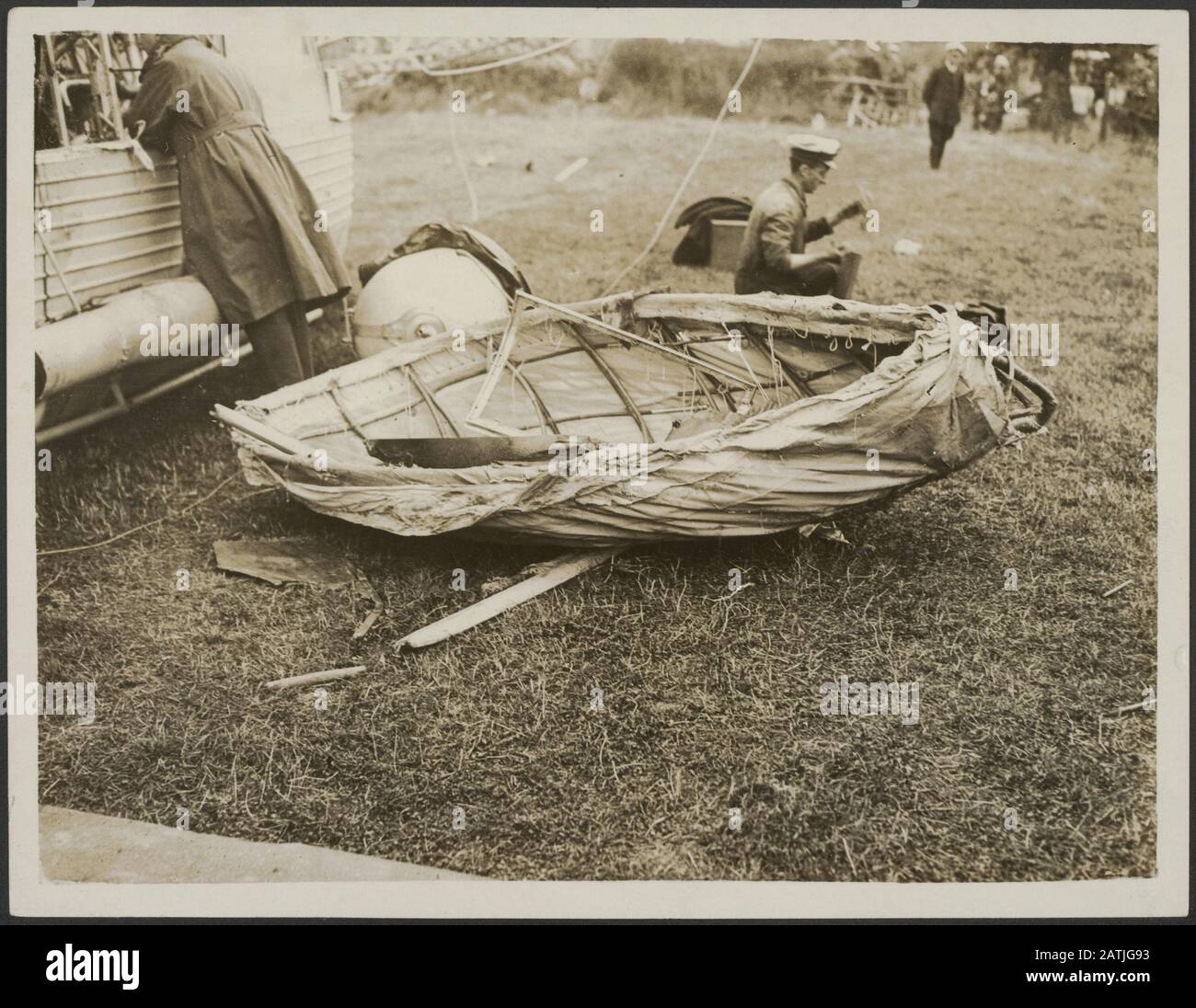 One of the wrecked Zeppelin Description: A damaged collapsible boat ...