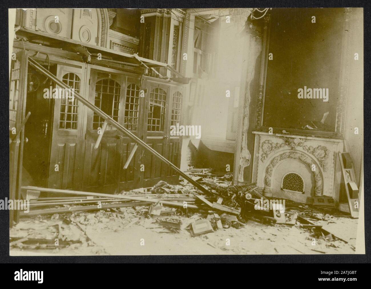 Description: Interior of a heavily damaged building Date: {1914-1918 ...