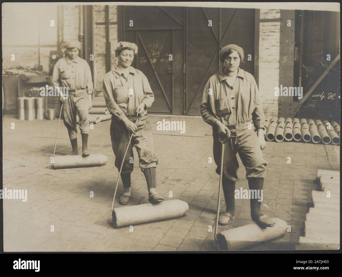 Description: View in a German munitions factory. Part of a warehouse of ...