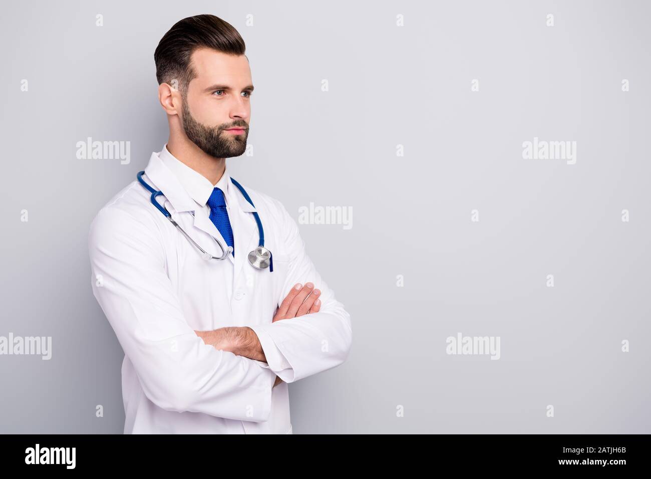 Profile side view portrait of his he nice attractive qualified skilled ...