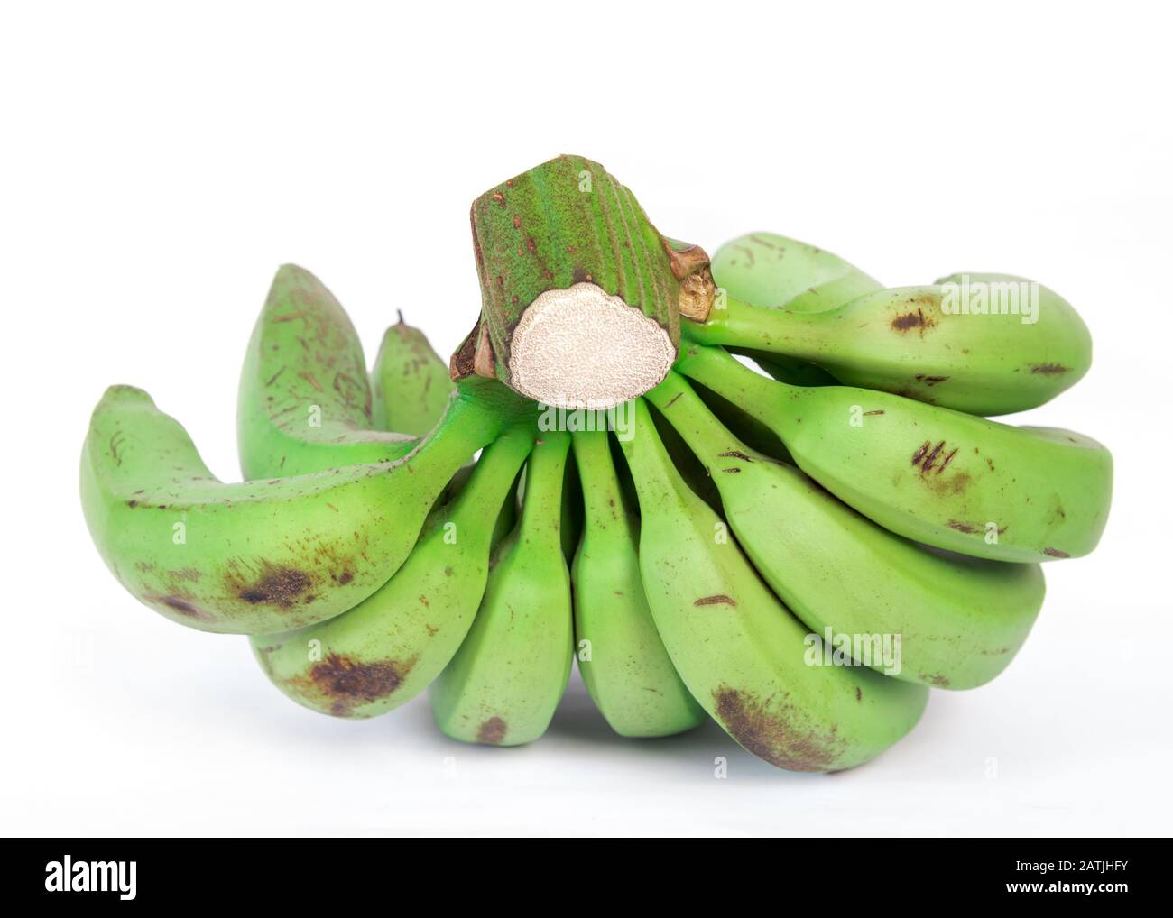 Back view of Asian green banana bundle isolated on white background ...