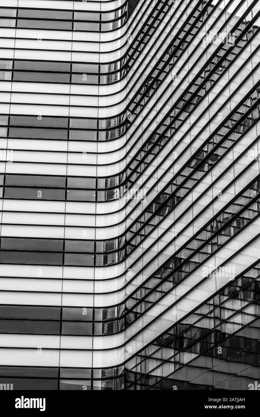 Abstract lines of exterior walls of modern building located in Gdynia ...