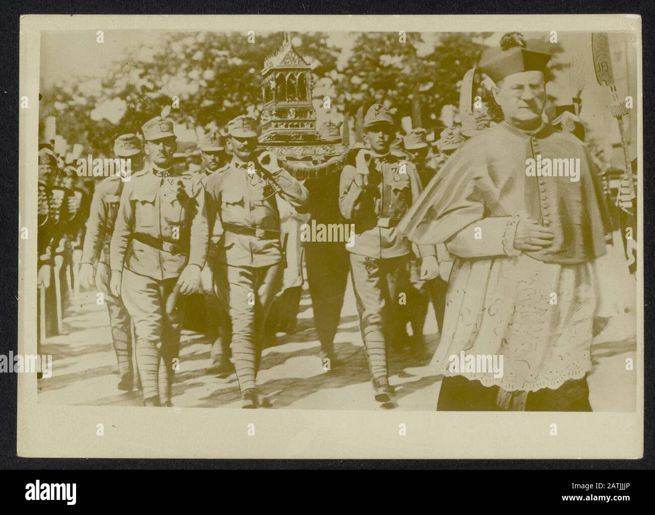 Description: [Austrian] soldiers carry a shrine in a procession; Mental ...