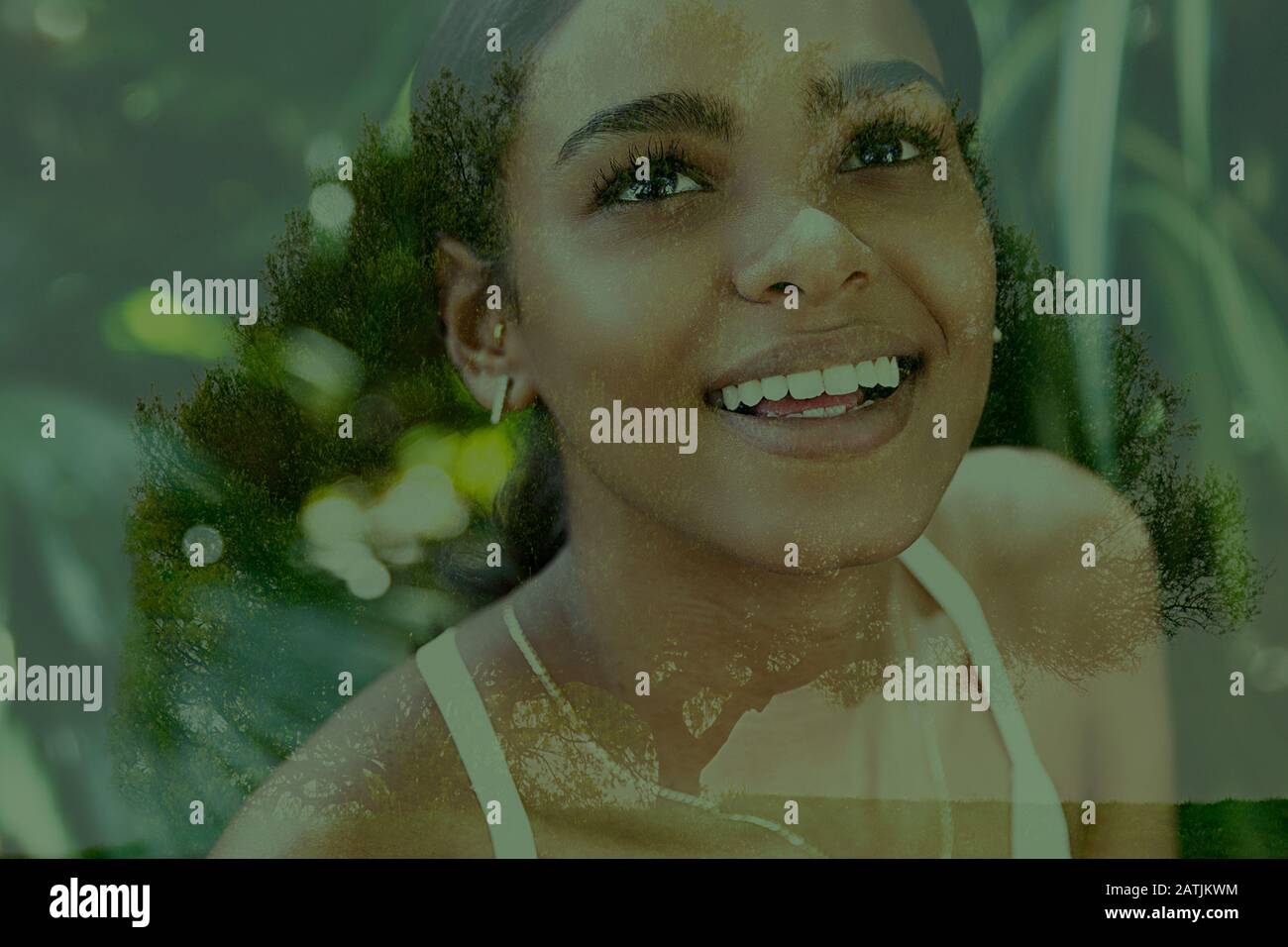 radiant woman fused with nature Stock Photo - Alamy