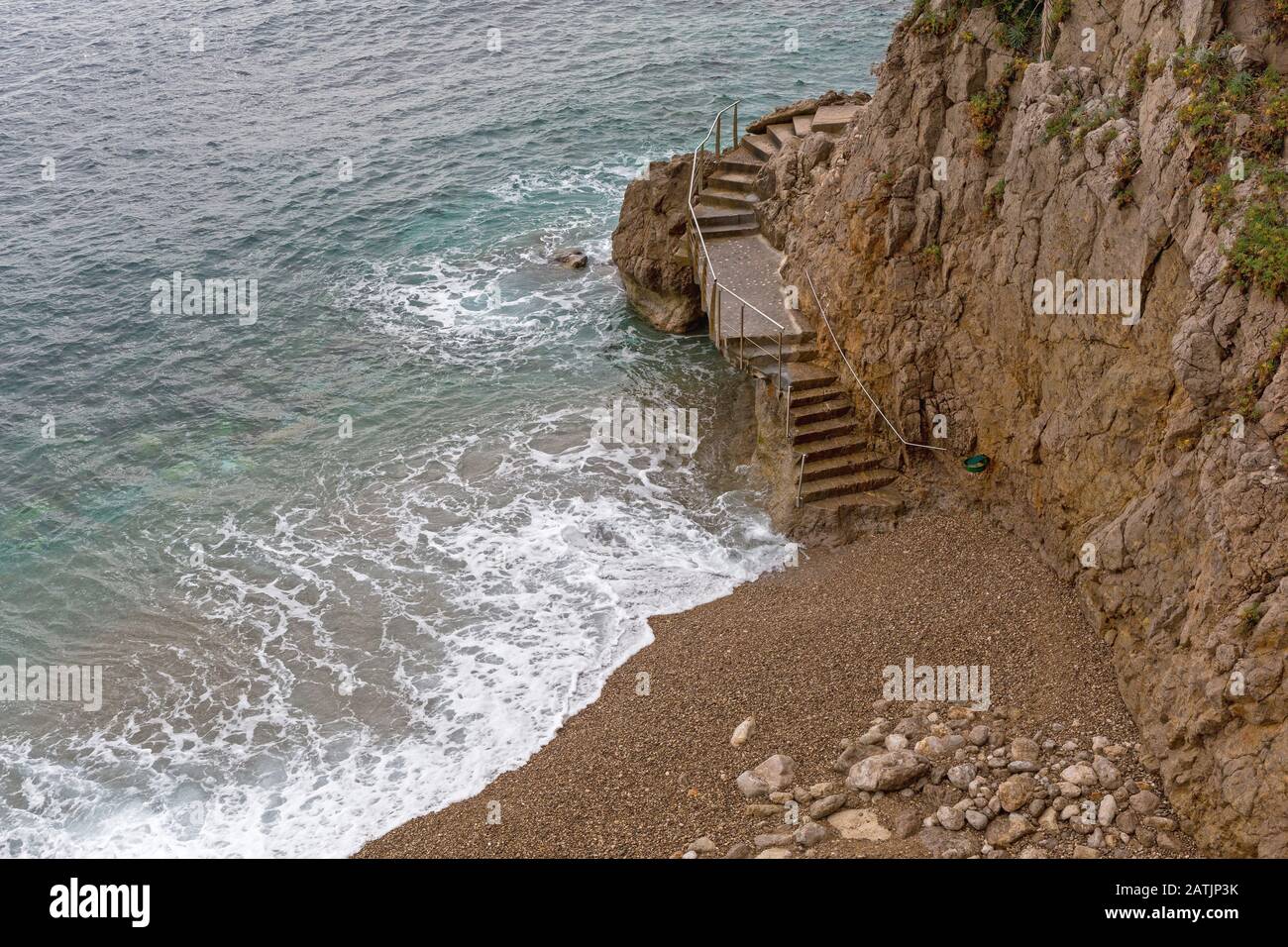 Concrete Stairs to Small Beach in Monaco Stock Photo - Alamy
