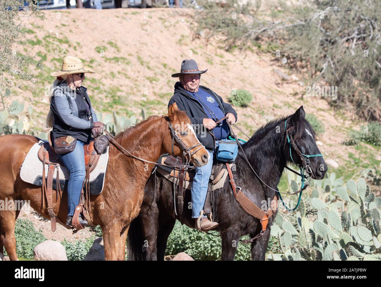 Cowboys out riding in the desert in Arizona Stock Photo - Alamy