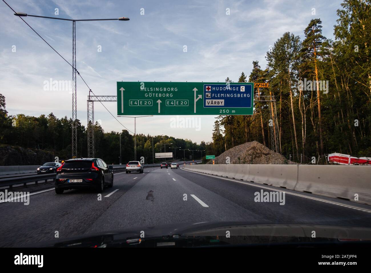 Editorial 08.31.2019 Stockholm Sweden Driving on the motorway out from ...
