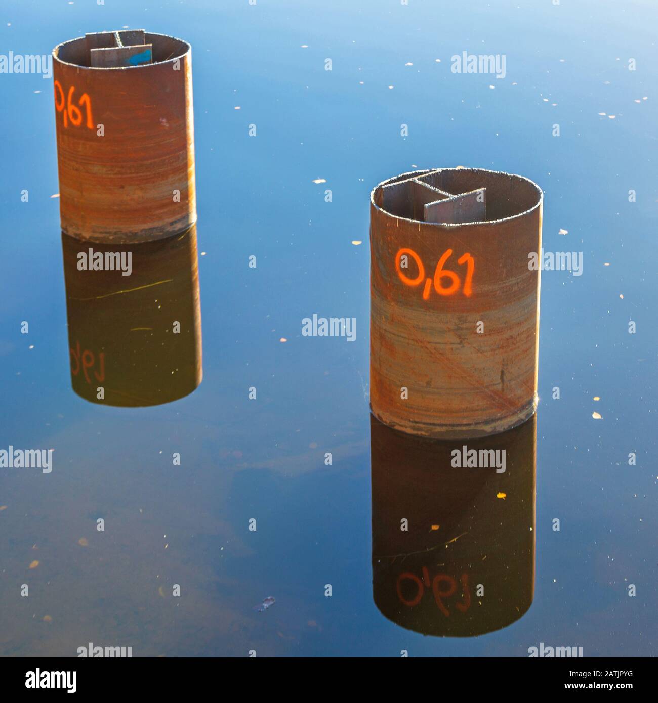 Steel Pipes With Beam Support in Water Construction Stock Photo - Alamy