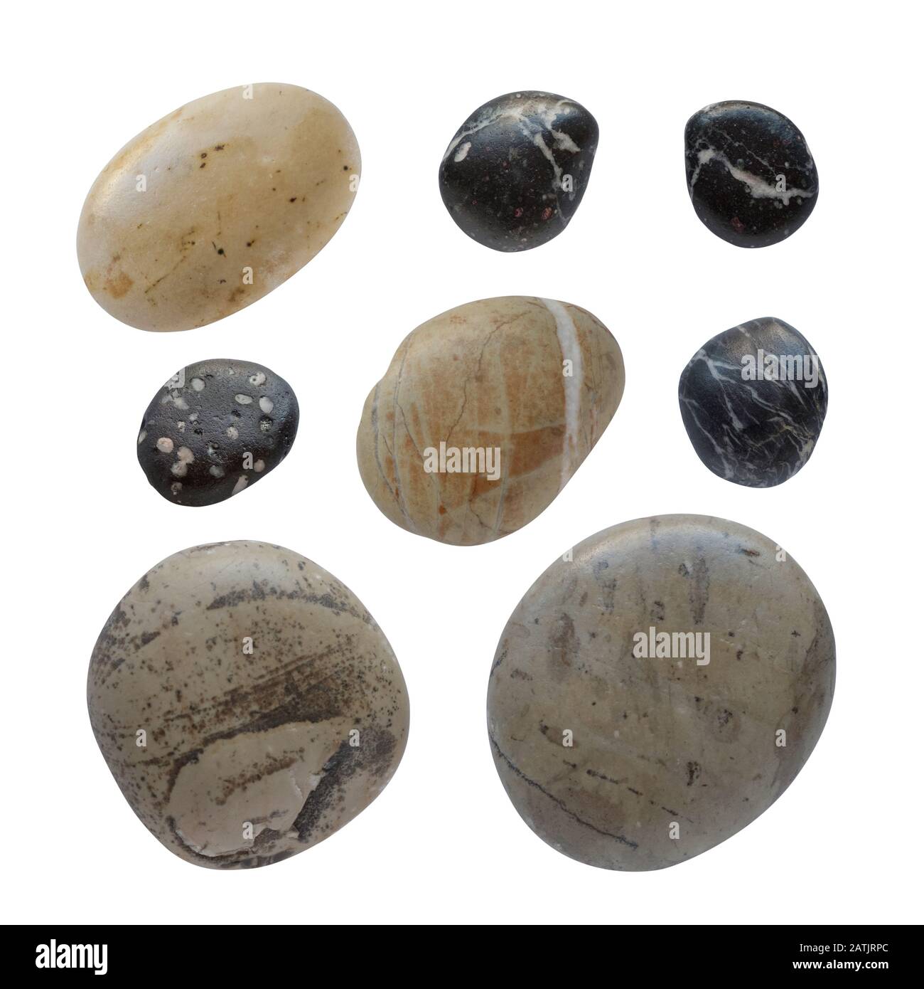 Sea nature Stones collection isolated on white background. Top view set ...