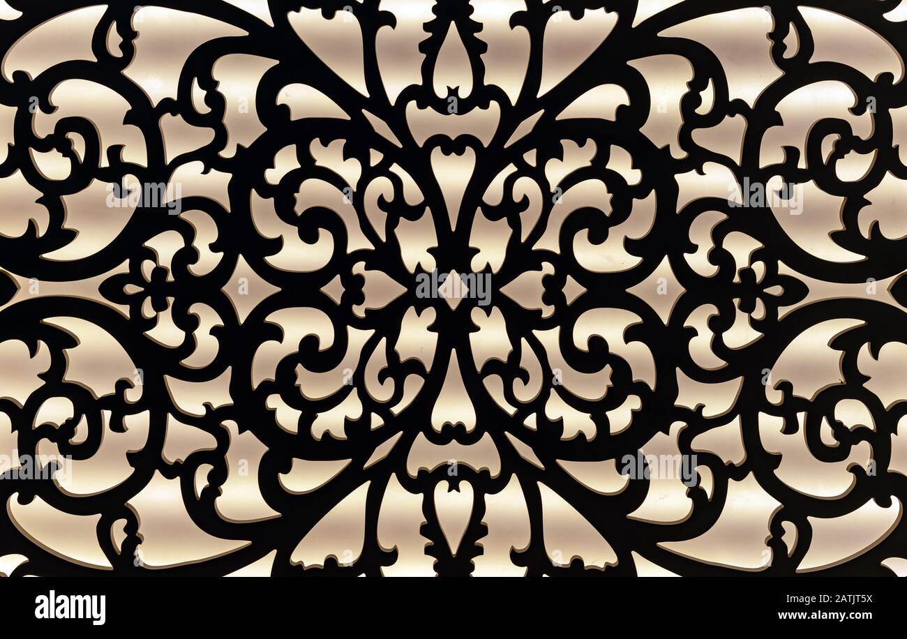 Decorative metal lattice with interior backlight. Black lattice on a ...