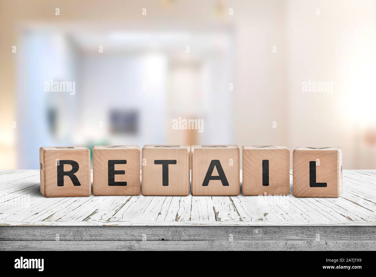 Retail sign in a fashion store on a white counter made of wood Stock ...