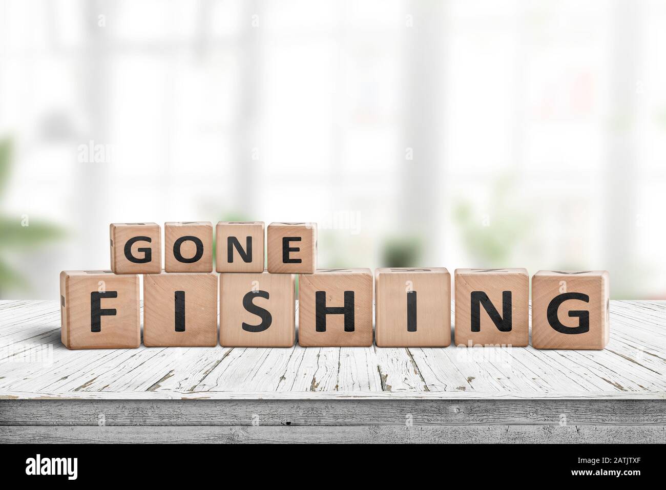 Gone fishing message in a living room on a bright morning Stock Photo ...