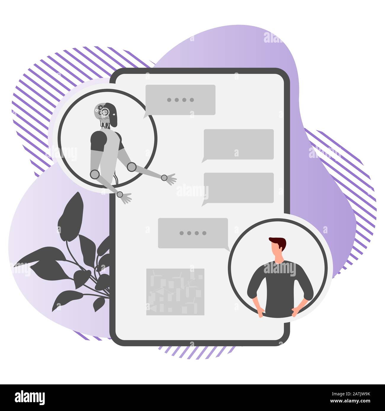 Vector illustration Robot corresponded with human. Chat bot virtual ...
