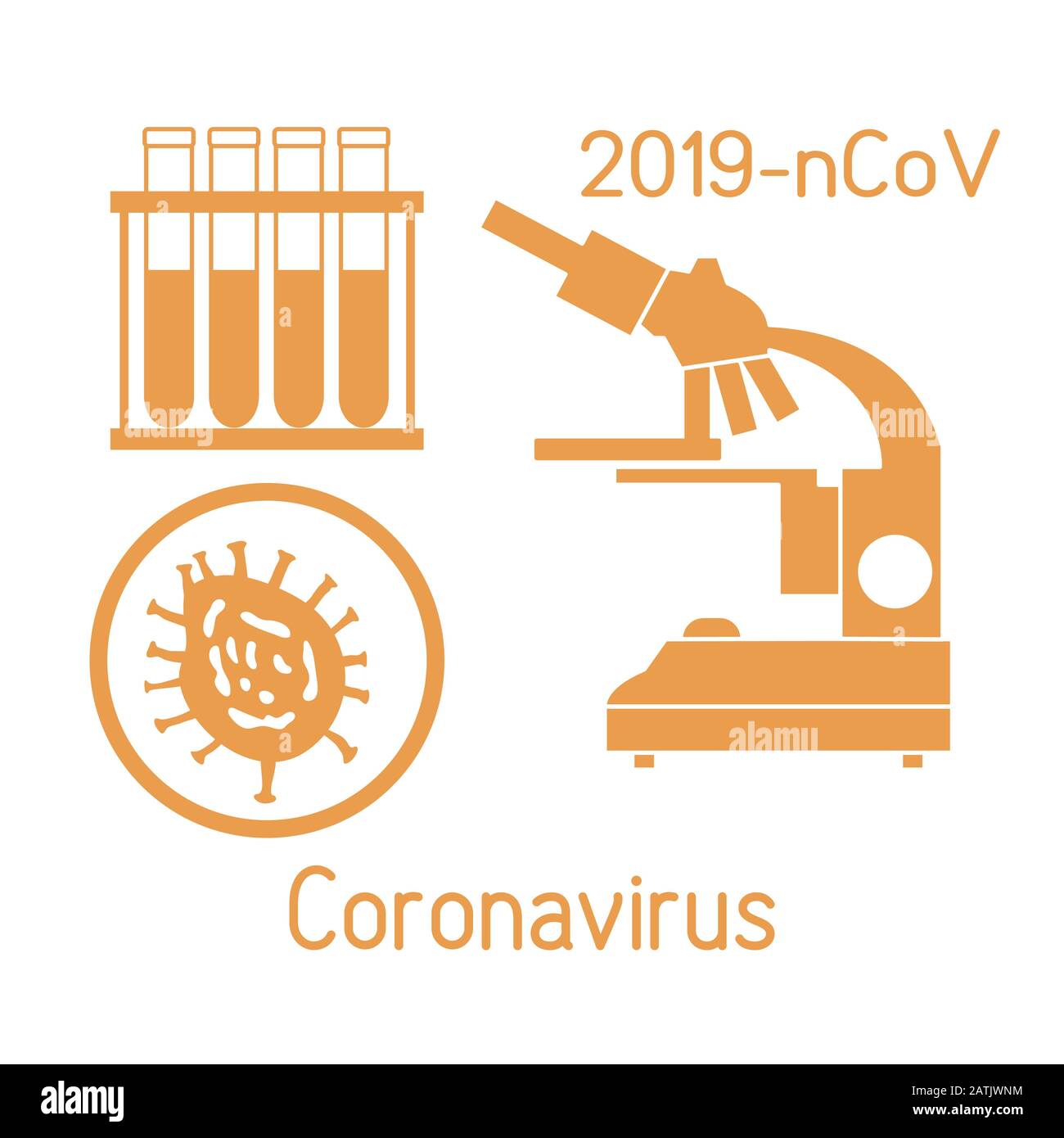Vector illustration Microscope, research Chinese corona virus ncov ...