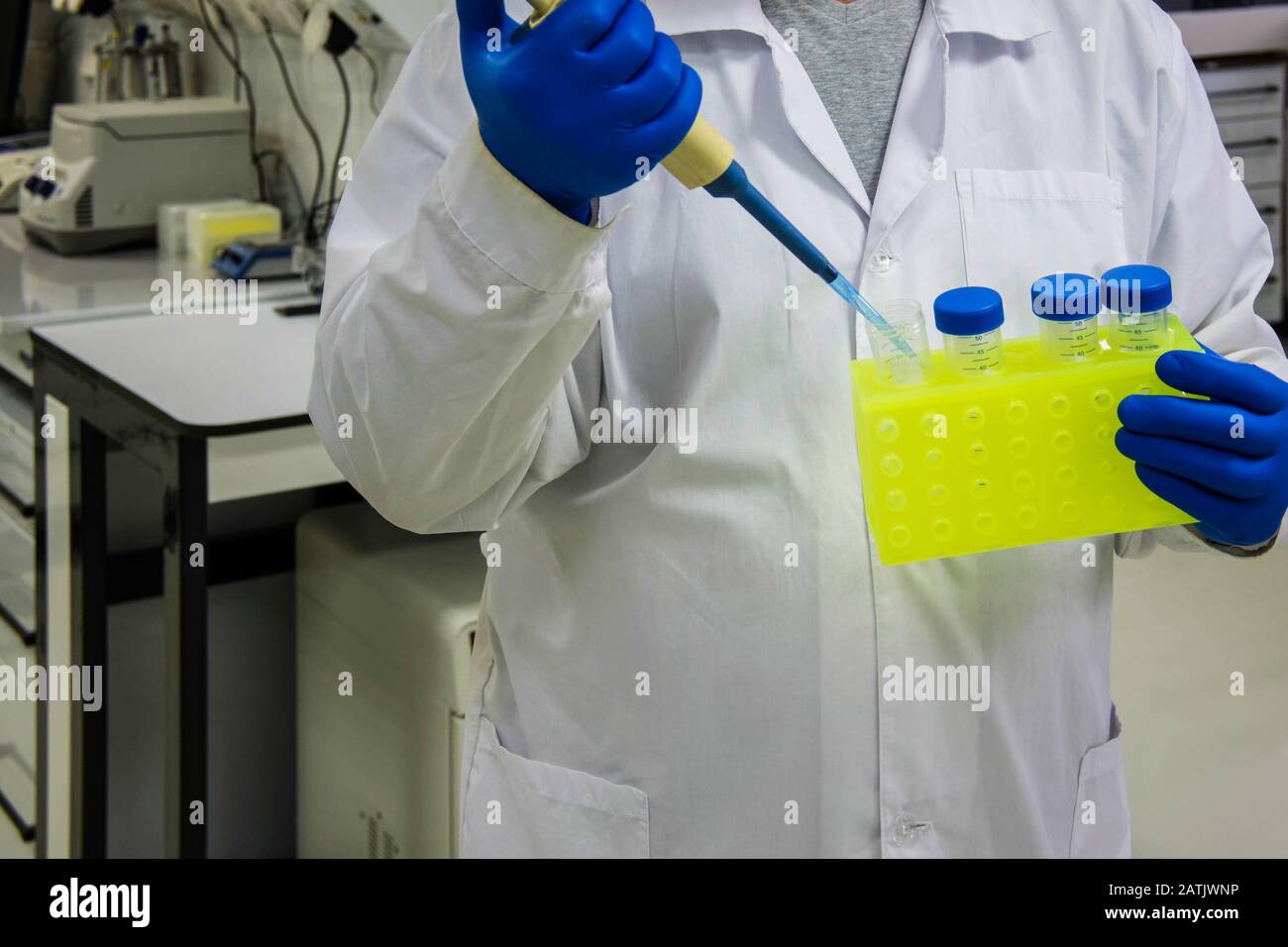 In the chemical-biological laboratory. Researcher in the workplace ...