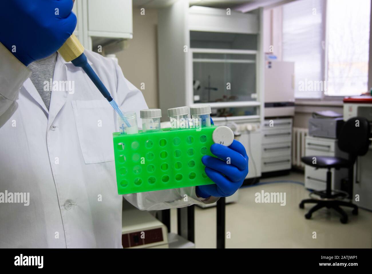 In the chemical-biological laboratory. Researcher in the workplace ...