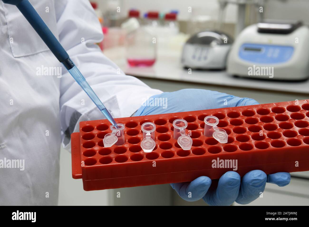 In the chemical-biological laboratory. Researcher in the workplace ...