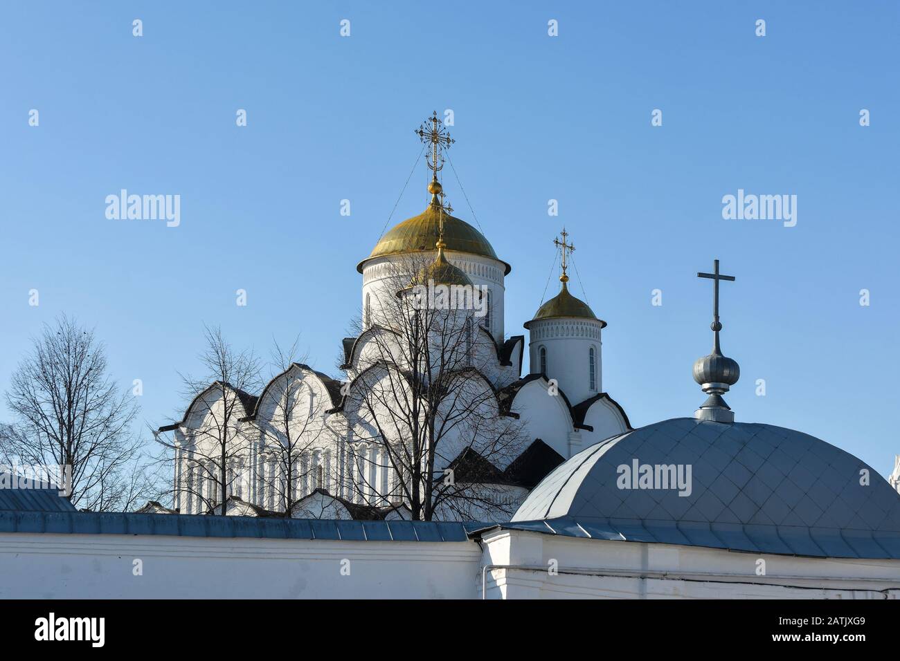 Russian Orthodox temple. Spring landscape with a Church in the Russian ...