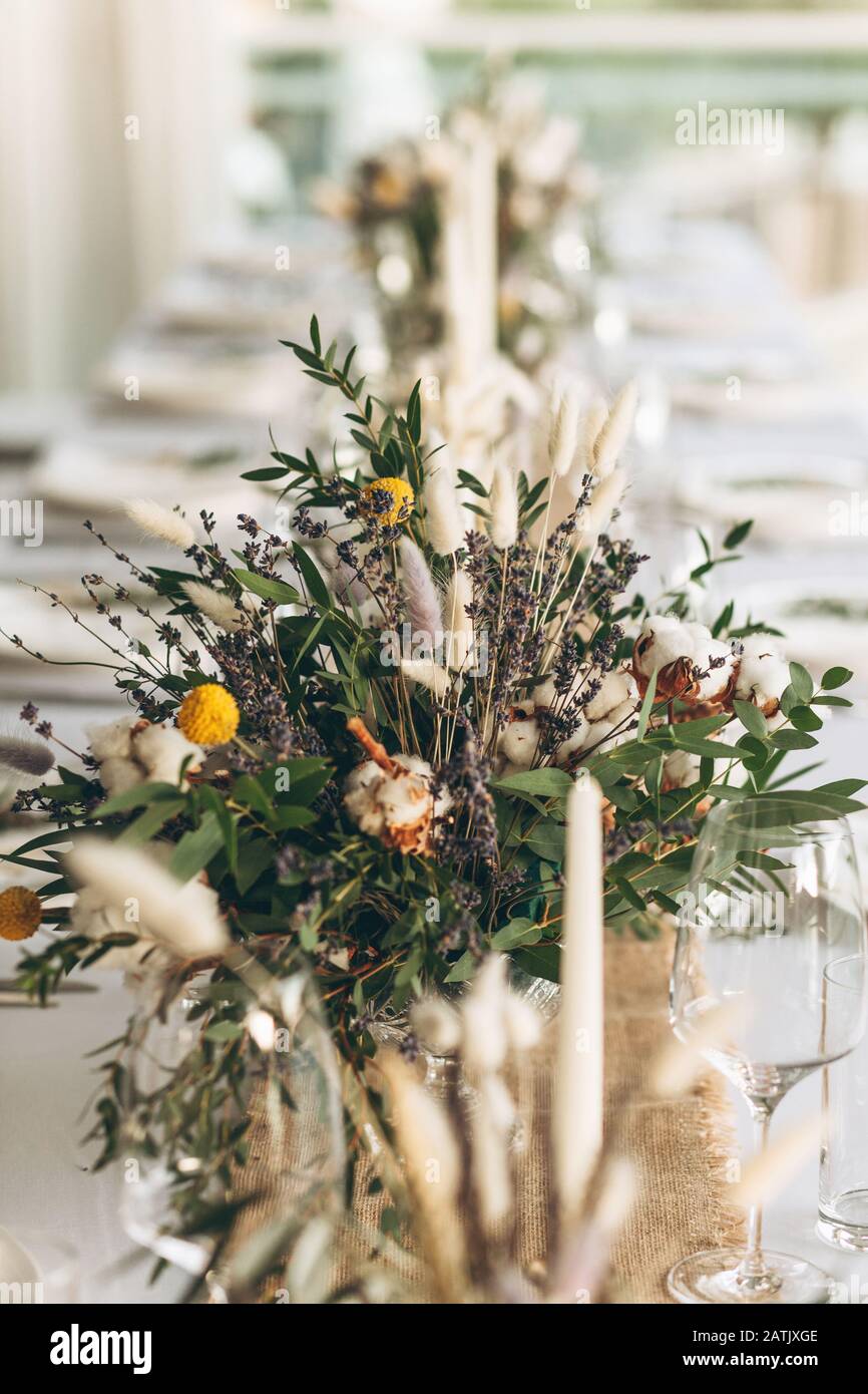 Table decoration in a rustic style for a ceremony or celebration Stock ...