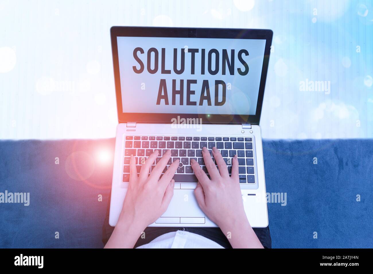 Text sign showing Solutions Ahead. Business photo text in advance ...