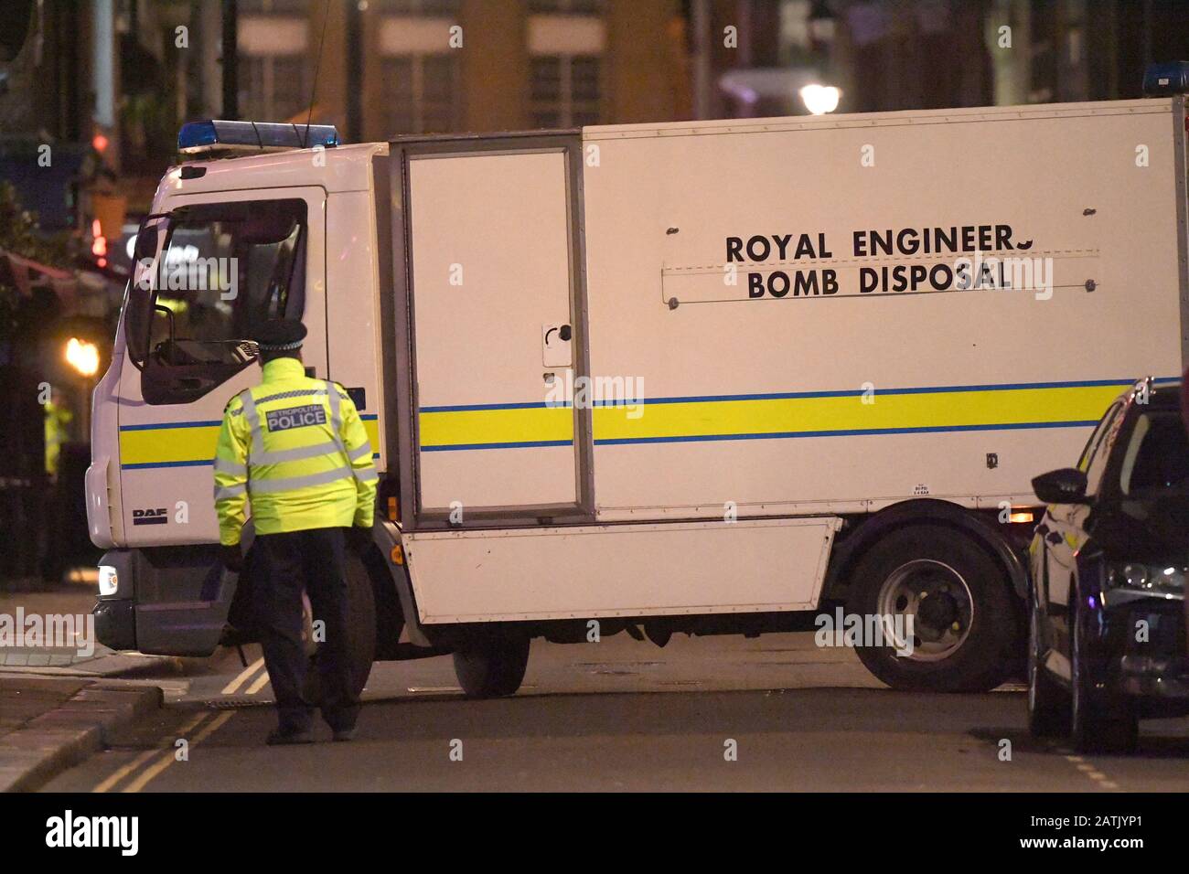 A Royal Engineers Bomb Disposal truck arrives in Dean Street in central ...