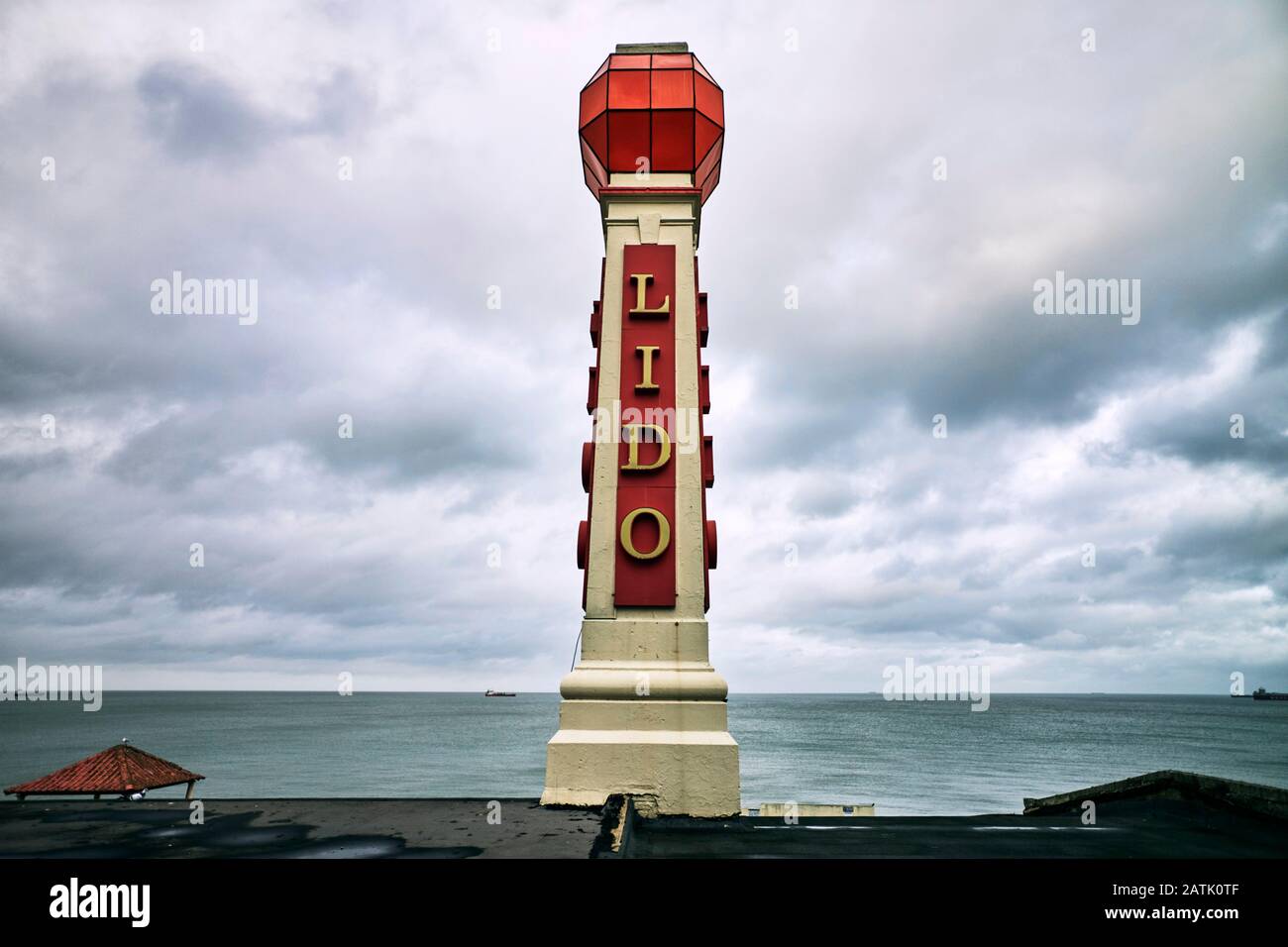 Clifftop lido sign at the previous outdoor swimming complex in Margate ...