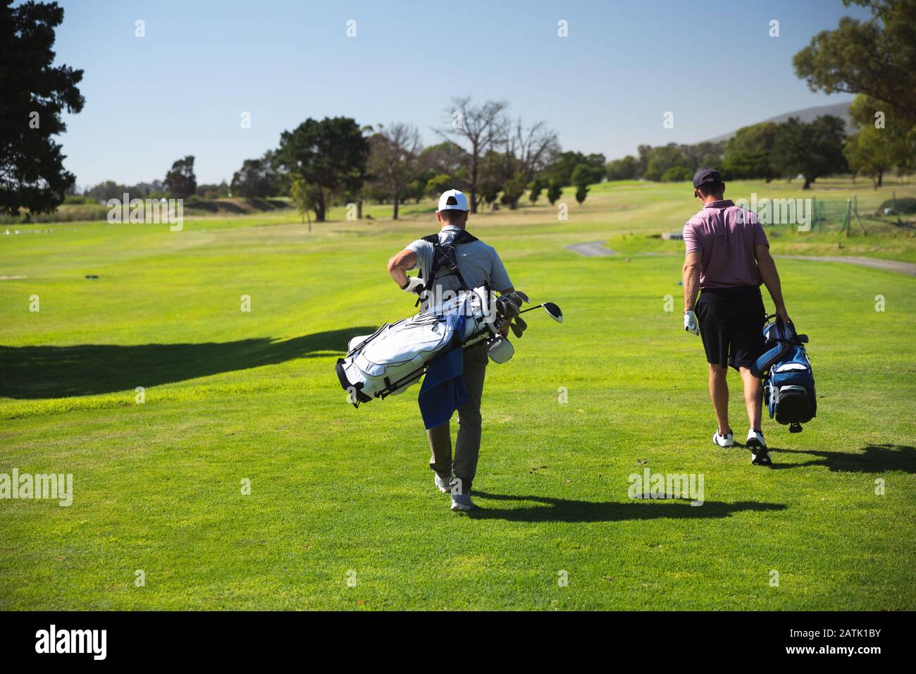 Golfers walking together with golf bag Stock Photo - Alamy
