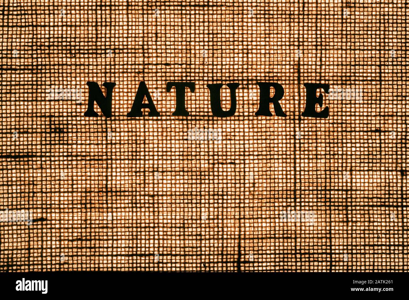Natural jute background with the word Nature, burlap texture Stock ...
