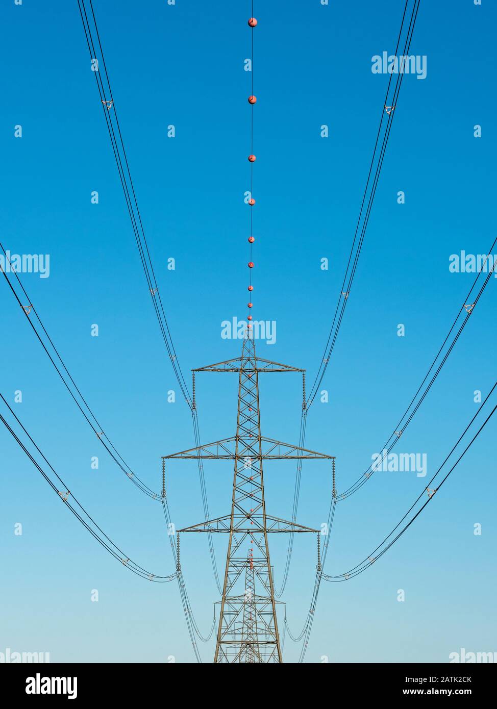 Aerial marker balls on overhead electricity lines, Welney, Norfolk ...