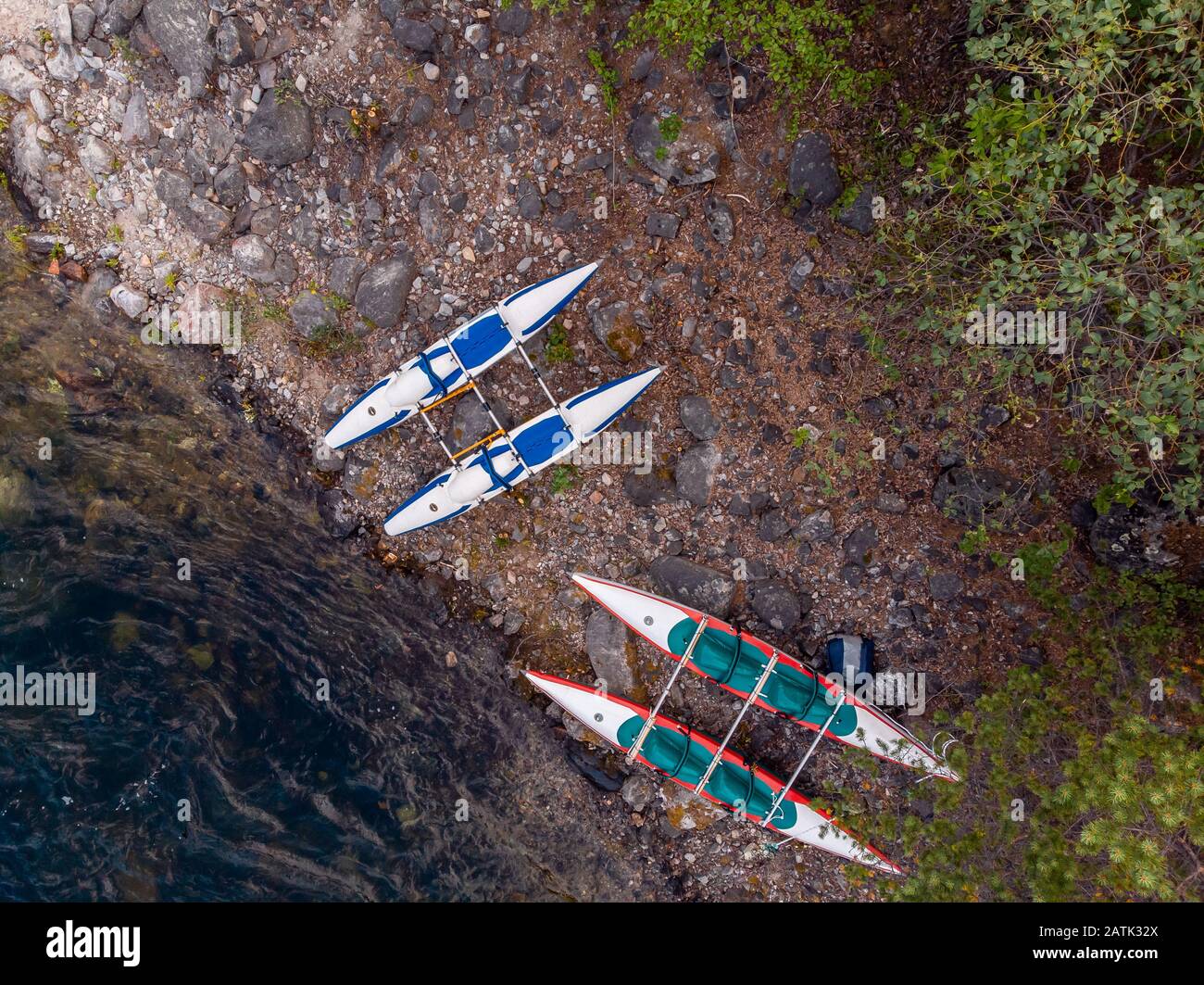 Aerial view river waterfall kayaks hi-res stock photography and images ...