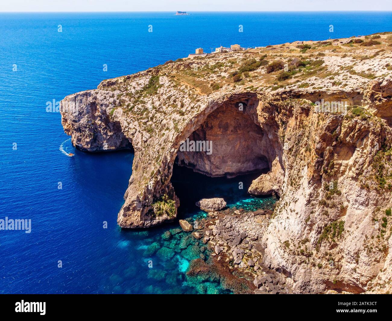 Blue Grotto in Malta island of birds. Aerial top view Stock Photo - Alamy