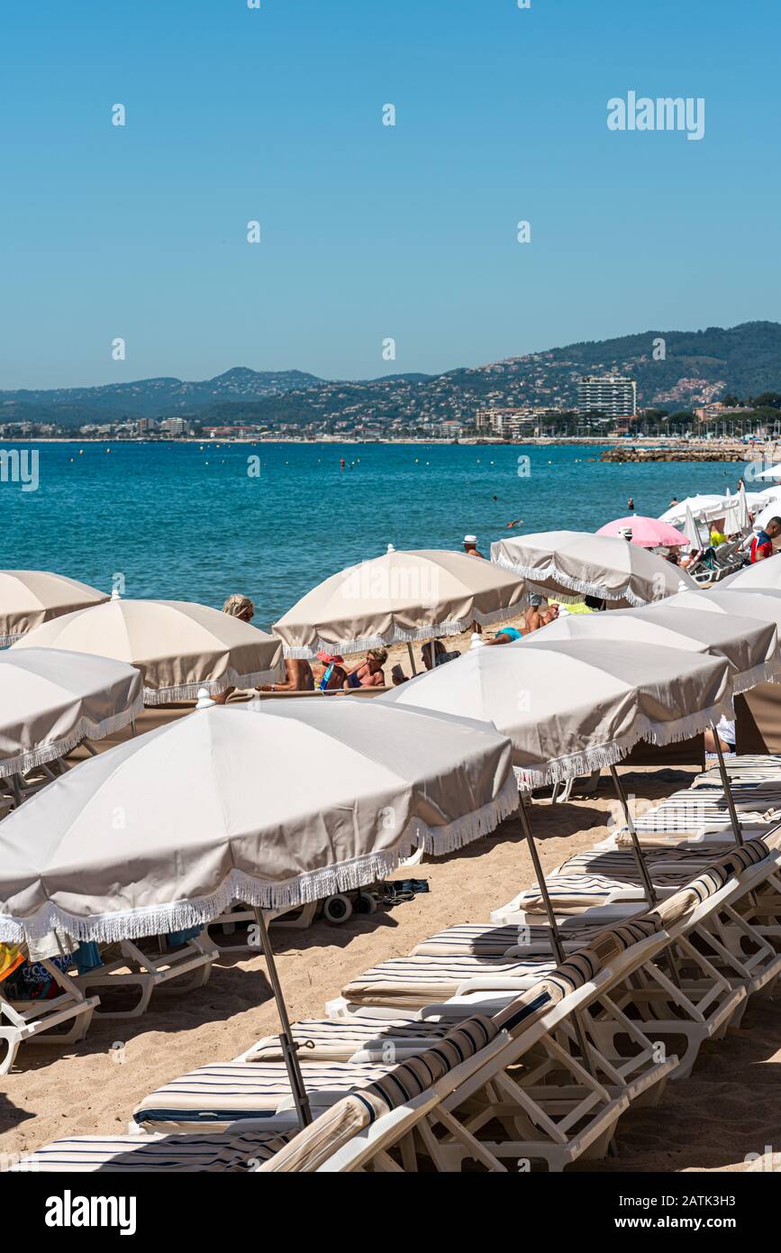 CANNES, FRANCE - JUNE 01, 2019: People On Cannes City Beach At The ...