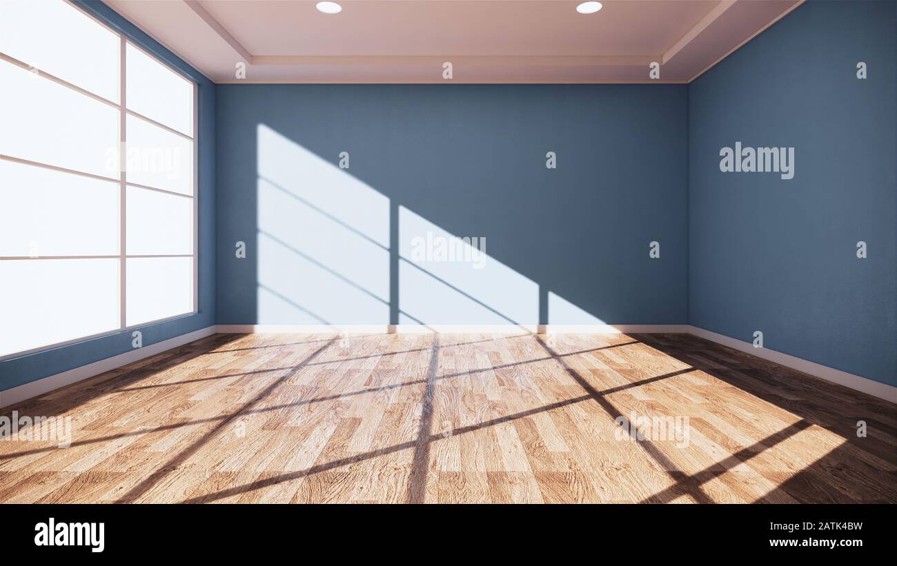 interior Empty blue room mint on wooden floor interior design.3D ...