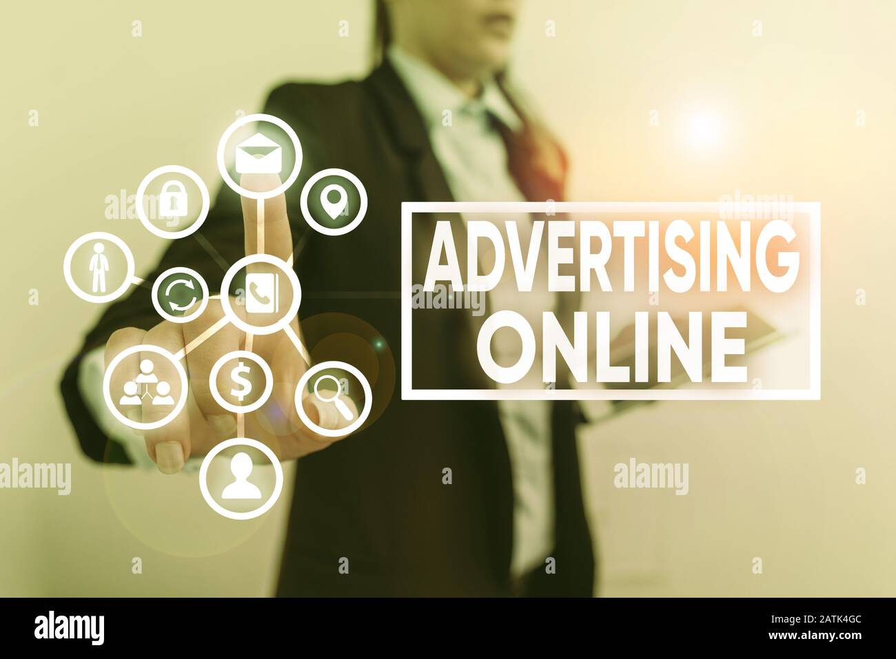 Writing note showing Advertising Online. Business concept for marketing ...
