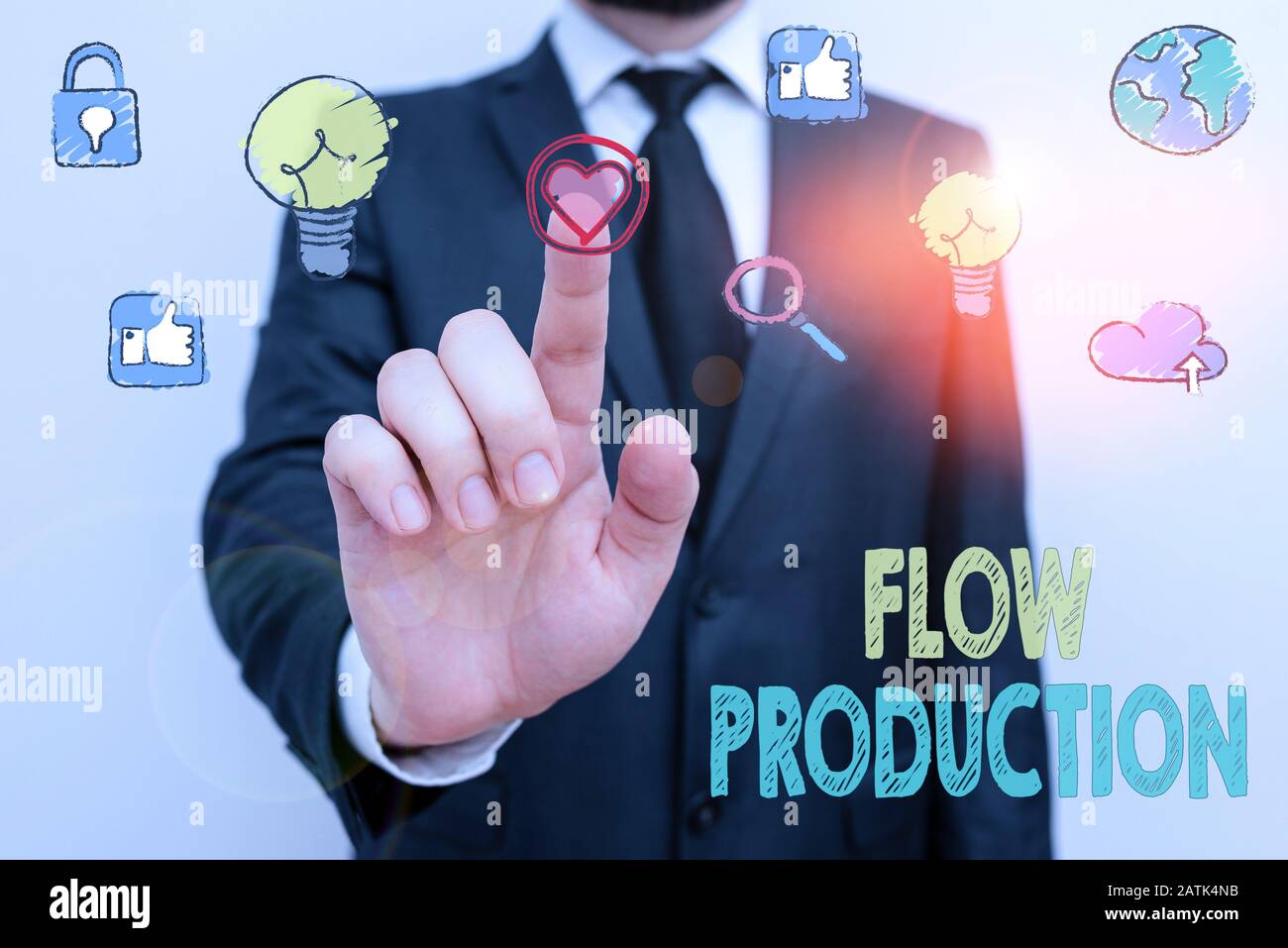Writing note showing Flow Production. Business concept for items are ...