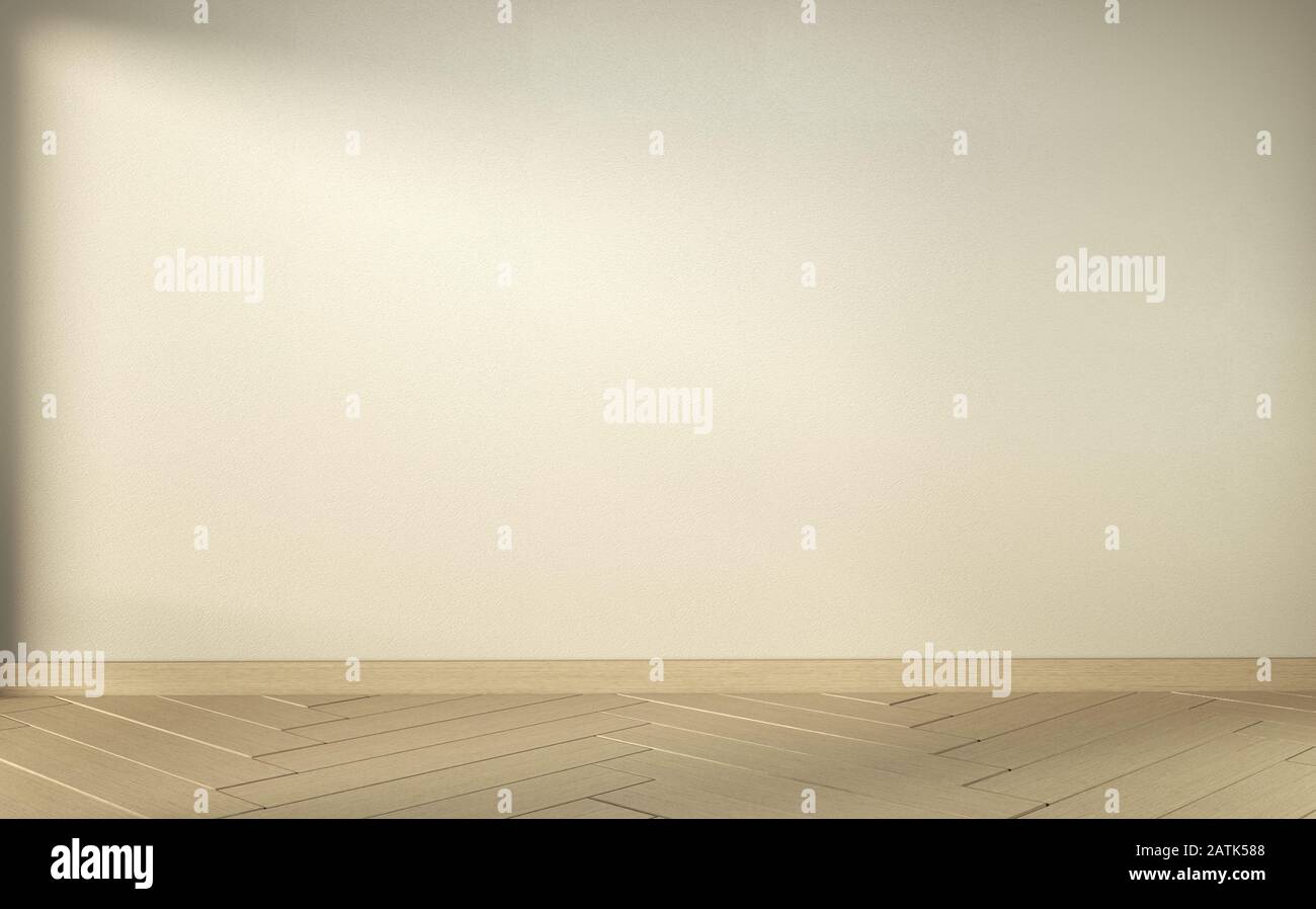 Empty white room on wooden floor interior design. 3D rendering Stock ...
