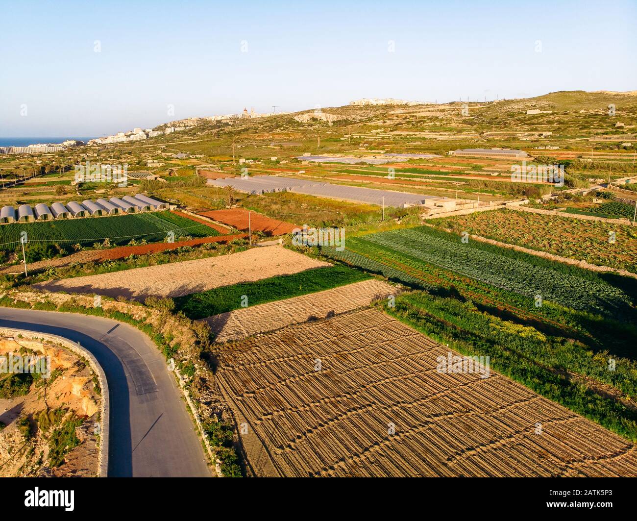 Agriculture concept farm. Fields and greenhouses for plants and ...