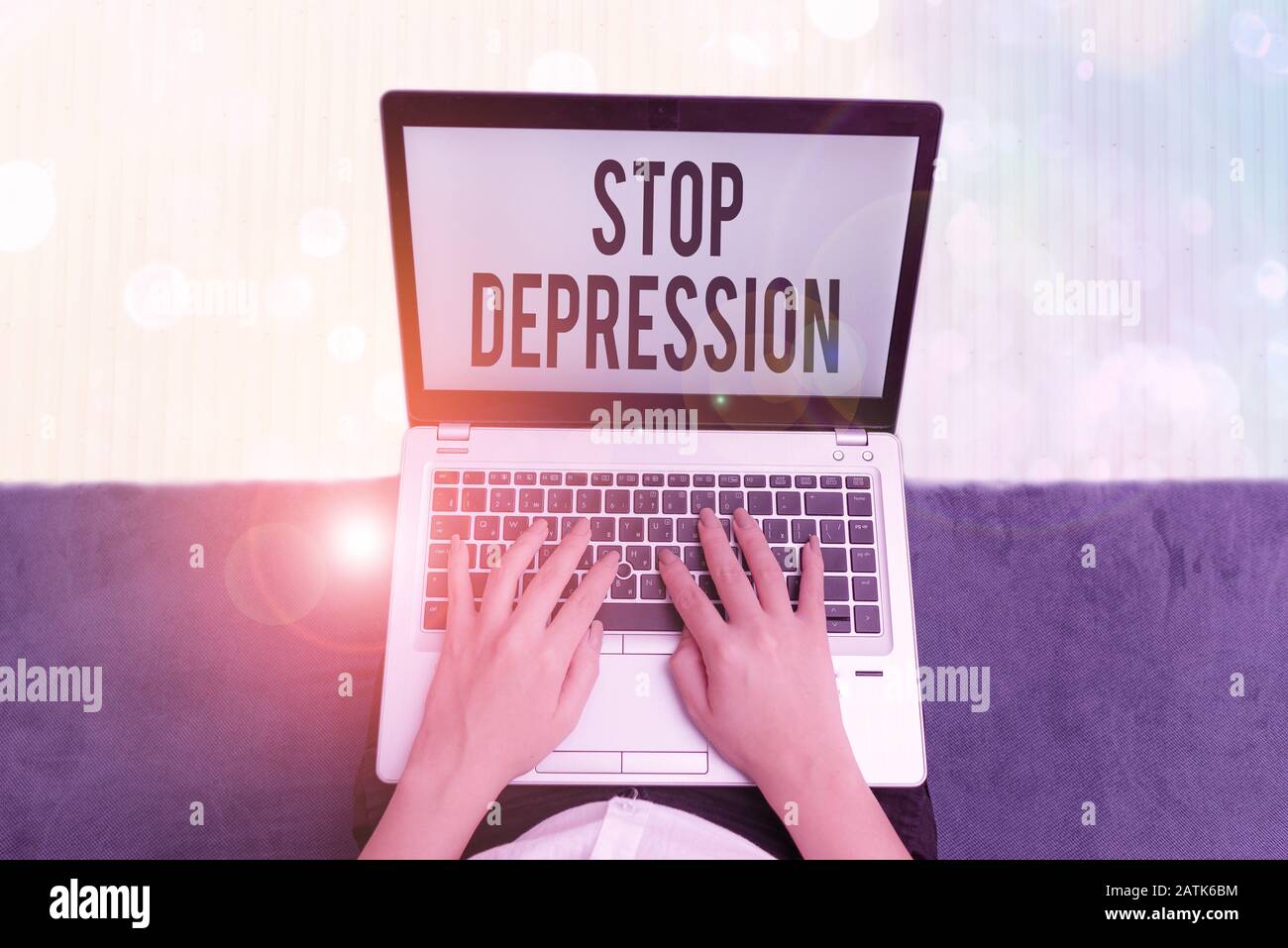Text sign showing Stop Depression. Business photo text end the feelings ...