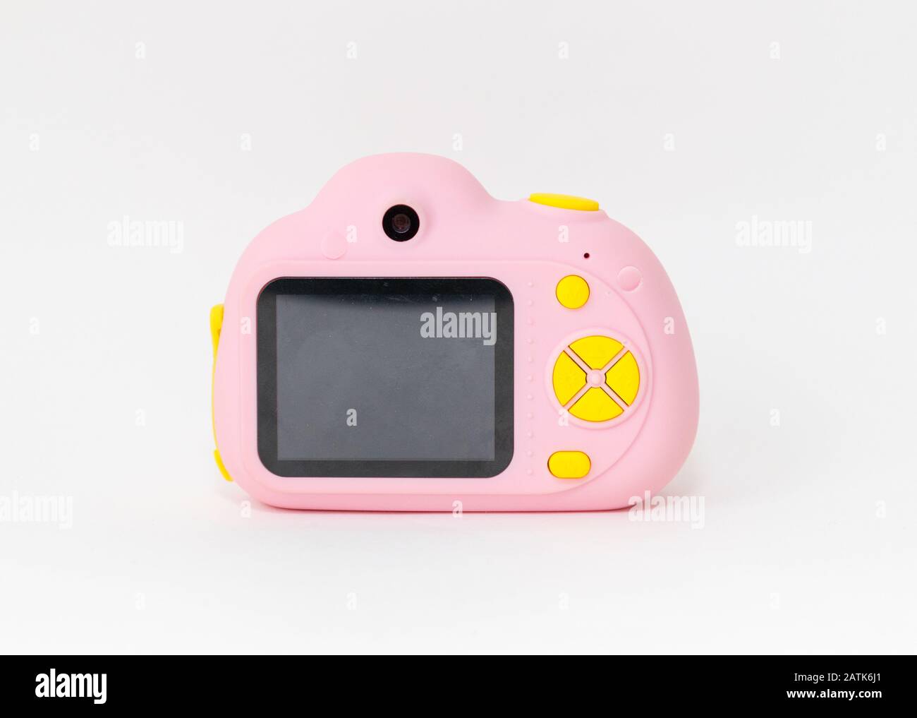 Pink and yellow Camera, kids toy on the white background - Image Stock ...