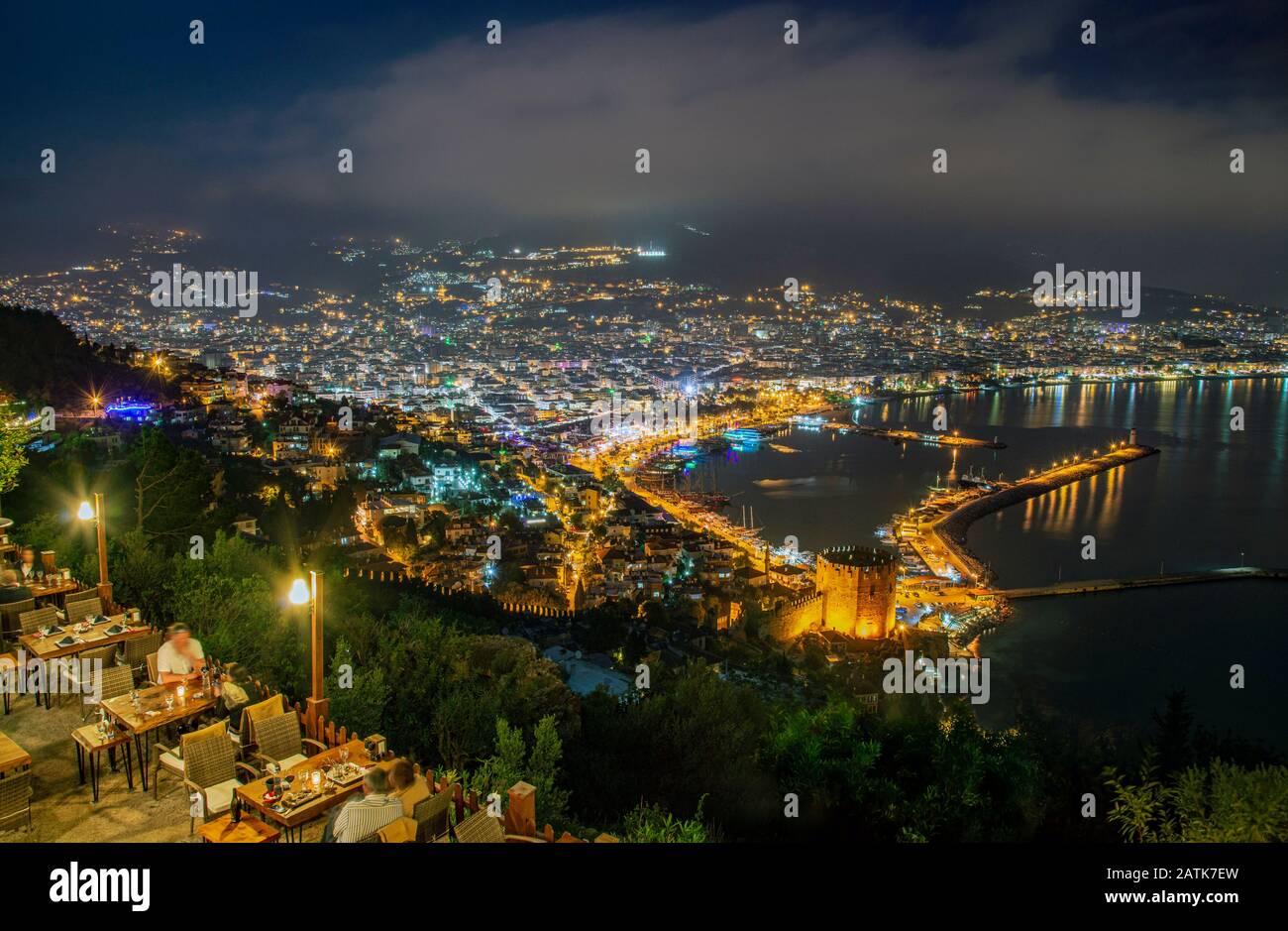 Night city. Alanya, Turkey. Beautiful lights of night city Stock Photo ...