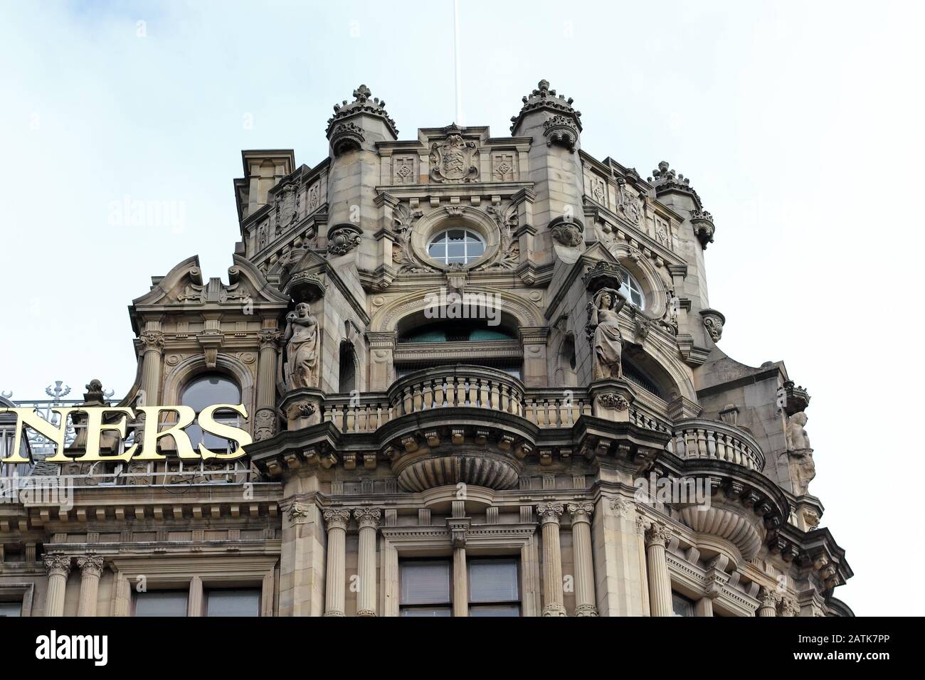 Victorian turret on the tradition standing Jenners Department Store in ...
